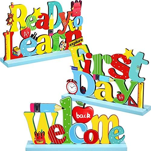 Amazon.com: 14 Pcs Back to School Tiered Tray Decorations Wooden First ...