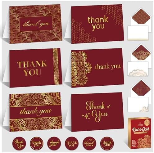 Decorably 24 Pack Gold-Foiled 6x4in Red Thank You Cards with Envelopes ...