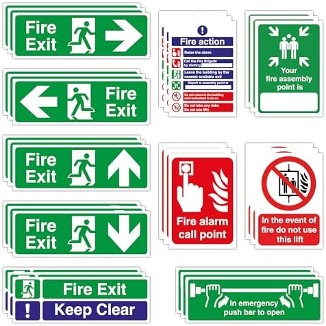 30CM X 10CM Pack of 23 Fire Exit Signs Self Adhesive Vinyl Stickers (5X ...