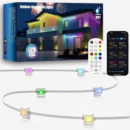 Pak Permanent Outdoor Lights, 50FT Smart RGB+IC LED Lights for House ...