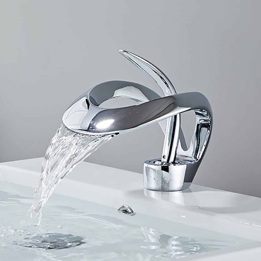 Itian Romantic RGB Glass Waterfall Faucet with LED Light Basin Sink Tap ...