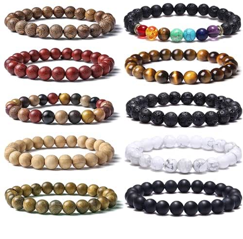Amazon.com: 10Pcs Handmade Wooden Stone Beaded Bracelets for Women Men ...