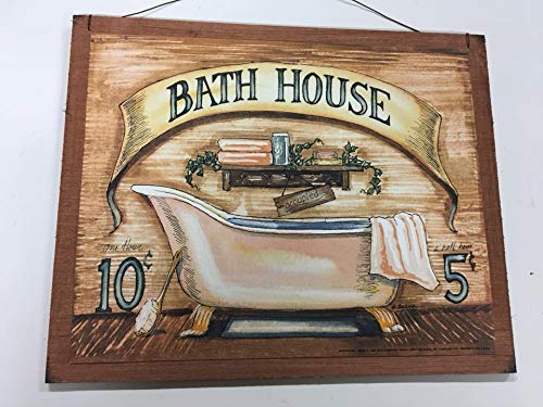 Bath House Wooden Bathroom Wall Art Sign Powder Room : Amazon.ca: Home
