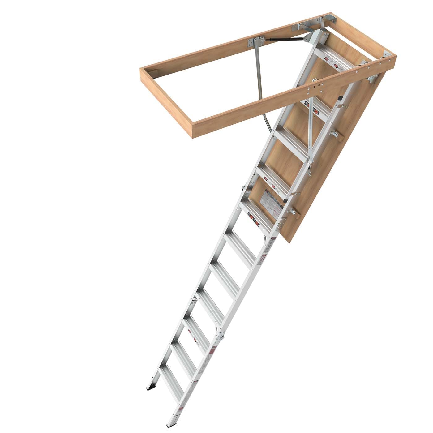 Aluminum Attic Ladder, 10-Foot Lightweight Attic Access Ladder with 350 ...
