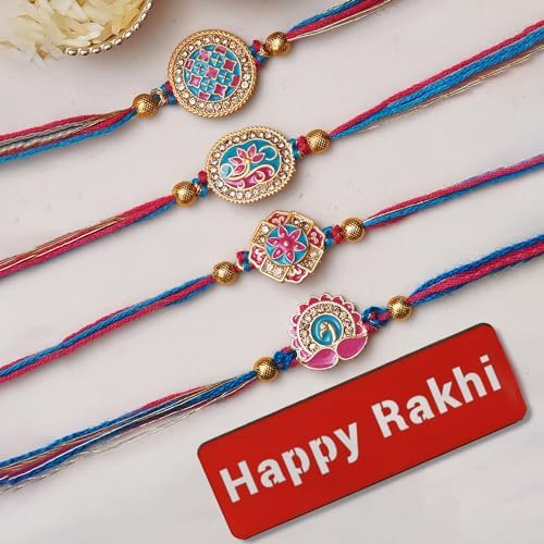 Buy eCraftIndia Purple Set of 2 Floral & Pearl Designer Rakhis with ...