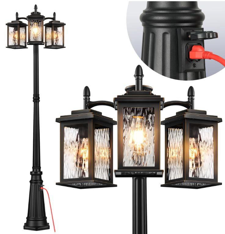 VIANIS Outdoor Lamp Post Light with Outlet, Waterproof Dusk to Dawn ...