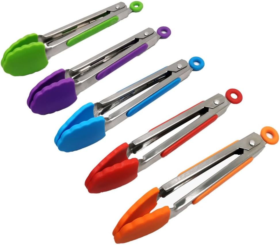 Amazon.com: Small Cooking Tongs with Silicone Tips - ForTomorrow 5 Pcs ...