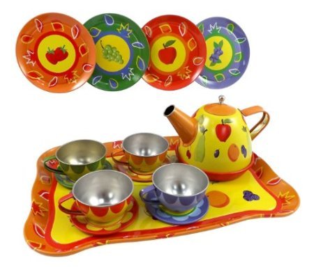 Fruit Garden Tin Tea Party Set for Kids - Metal Teapot and Cups Kitchen ...