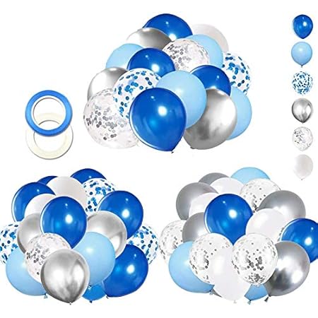 Amazon.com: Blue Balloons Garland Arch Kit Blue Silver and White ...