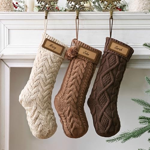Amazon.com: Pawliss Farmhouse Knitted Christmas Stockings: 3 Pack 18 ...