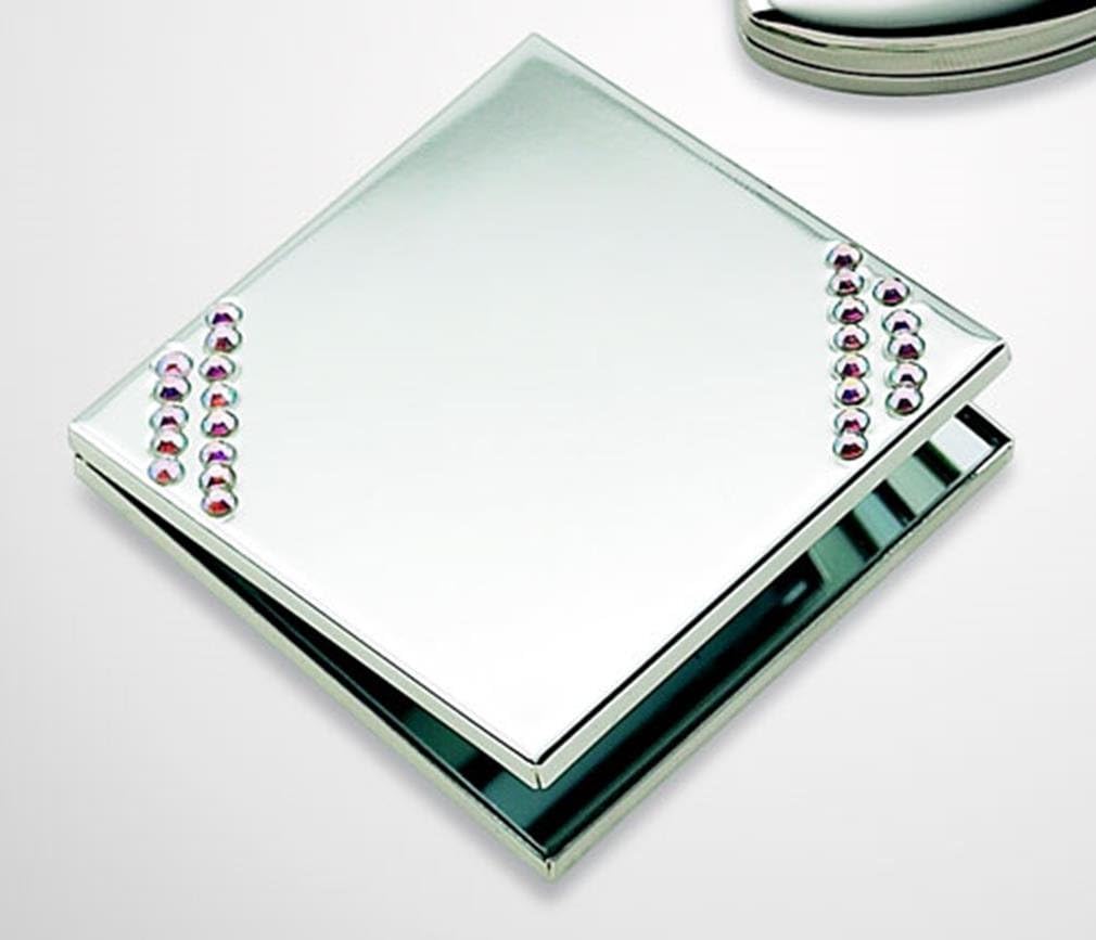 Amazon.com - Sq. Compact W/ Diagonal Crystals, Silver Plated - Travel ...