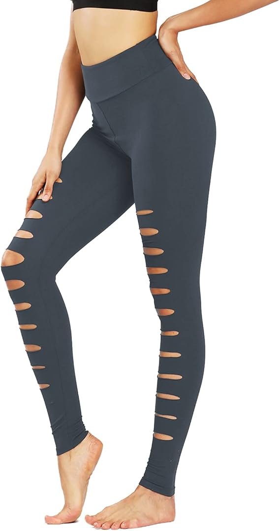 Amazon.com: DIBAOLONG Womens Ripped Yoga Pants High Waist Cutout ...