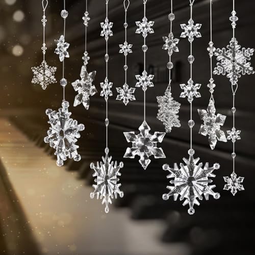 Amazon.com: Christmas Tree Ornaments, 16pcs Crystal Snowflake Ornaments ...