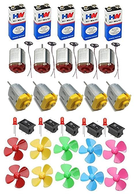SP ELECTRON Combo of DC Motor, Battery with connector, Mini Wing Fan ...