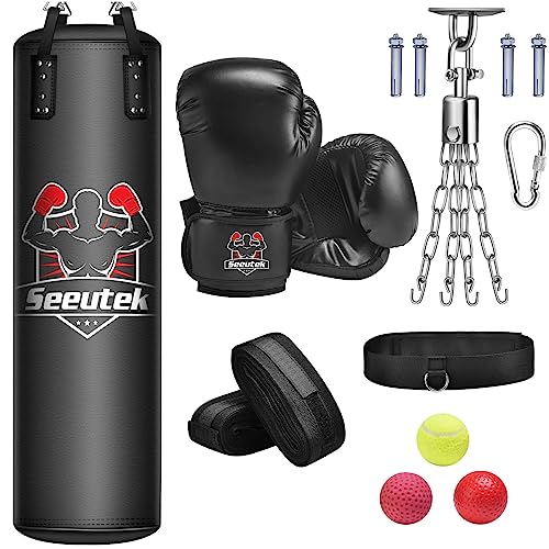 Seeutek Punching Bag for Adults, Unfilled 4FT PU Boxing Bag Heavy Bag ...