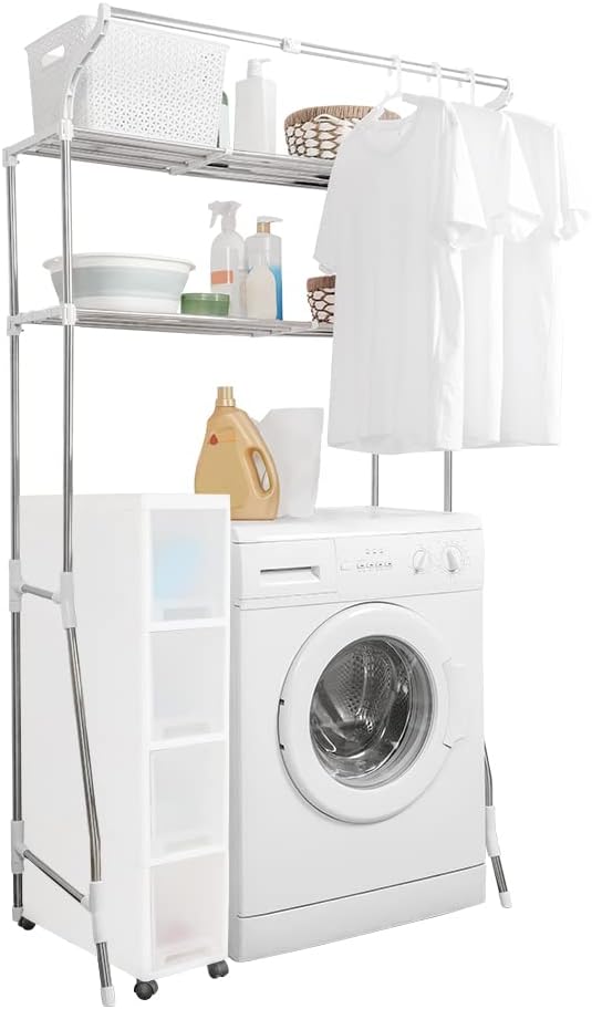 Amazon.com: BAOYOUNI 2-Tier Laundry Room Shelf Over Washing Machine ...