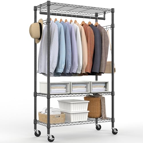Amazon.com: MZG Heavy Duty Rolling Garment Rack 3 Tiers Adjustable Wire ...