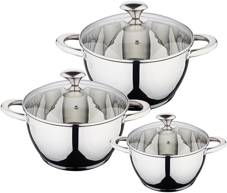 Stainless Steel Cookware Set, 6 Pieces, 5-Layer Bottom, Glass Lids with ...
