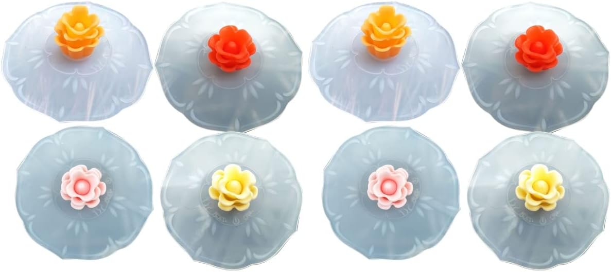 Amazon.com: Hemoton Food Grade Silicone Cup Lids 8pcs Rose Flower Mug ...
