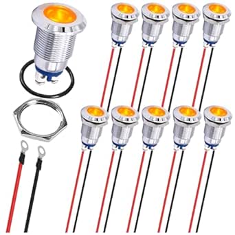 MKBKLLJY 10Pcs Red Indicator Lights 12mm 1/2" IP67 Metal Signal Lamp ...