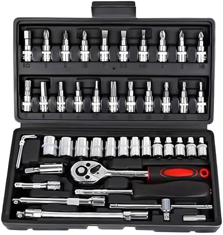 AwmnSrman 46 Pcs Small 1/4 Socket Set - Chrome Plated Ratchet and ...