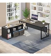 Amazon.com: Tribesigns 63" Executive Desk with Reversible File Cabinet ...