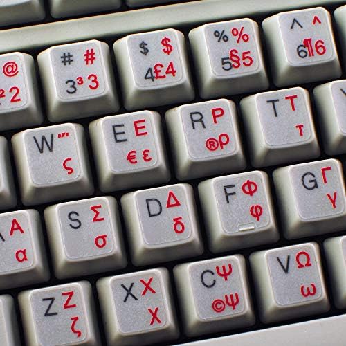 Amazon.com: Greek Keyboard Sticker with RED Lettering ON Transparent ...
