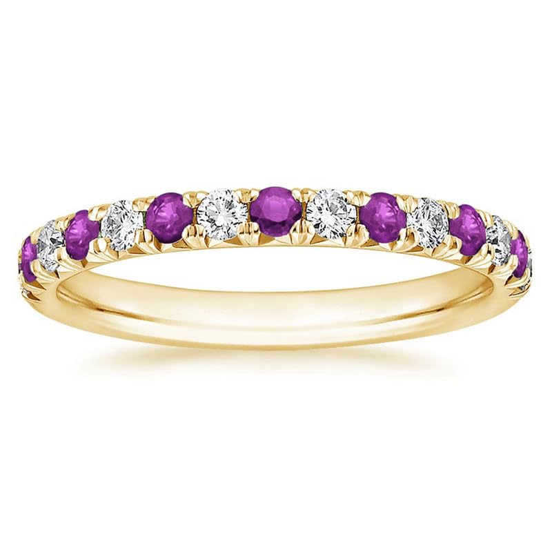 Round Cut Purple Amethyst & White Diamond Eternity Wedding Band For ...