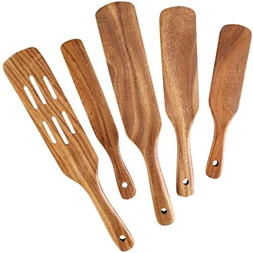 Amazon.com: 5 Pcs Wooden Spurtle Set, Natural Teak Kitchen Utensil Set ...