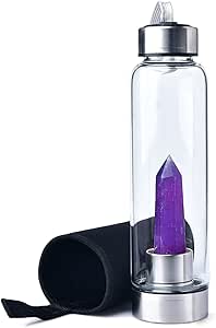Amazon.com: VARCHIT Amethyst Crystal Water Bottle, Quartz Glass Water ...