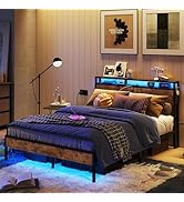 Amazon.com: Bestier Queen Bed Frame with Hidden Storage Headboard ...