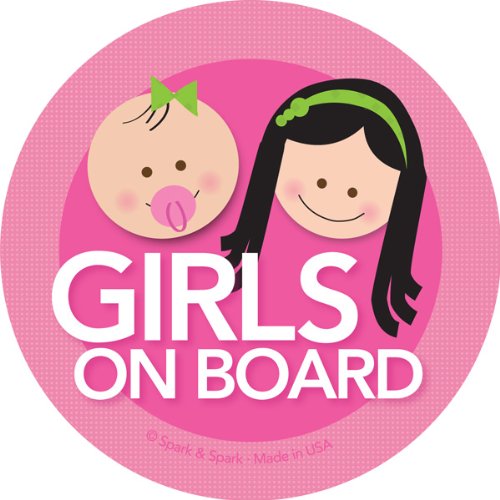Amazon.com: Girls on Board Car Sticker - Black Hair Girl+Baby on Board ...
