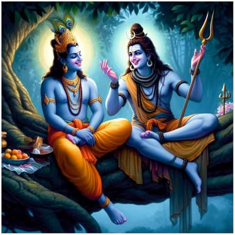 Sky Flying Shree Ram And Shiv Bhagwan Wall Poster, Living Room, Kids Room, Office, Pooja Room ...