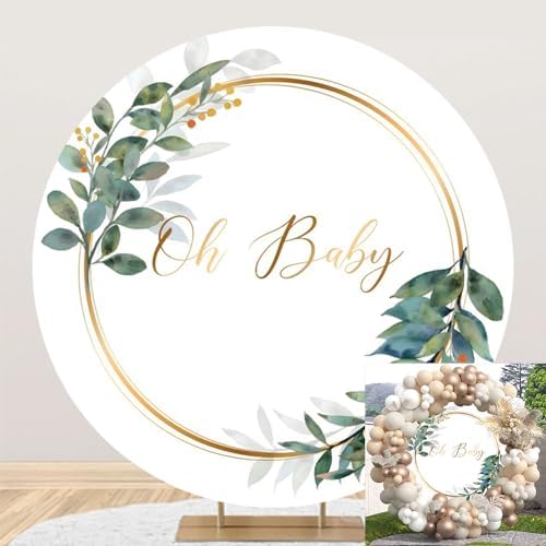 Amazon.com : Leyiyi 7.2x7.2ft Oh Baby Round Backdrop Cover Green Leaves ...
