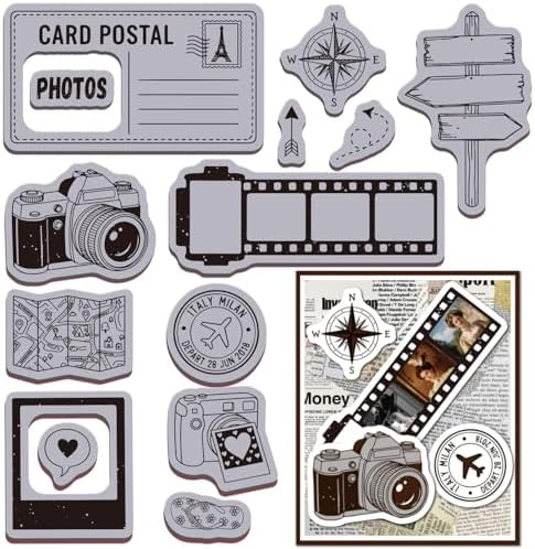 Amazon.com: GLOBLELAND Travel Diary Camera Cling Rubber Stamp 8 ...