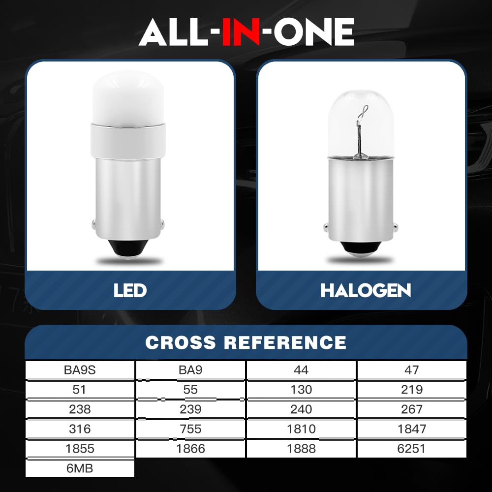 Snapklik.com : Vehicode 20 Pack Of 6V DC 63V White 6000K LED BA9S Bulbs ...