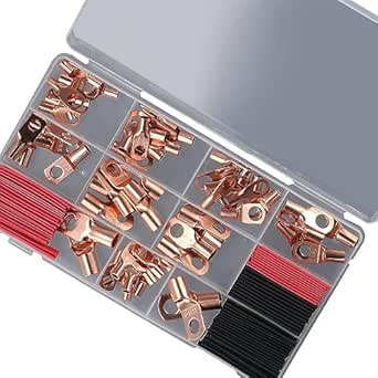 120Pcs Copper Wire Lugs Kit, (AWG10 8 6 4 2) Heavy Duty Ring Terminal ...