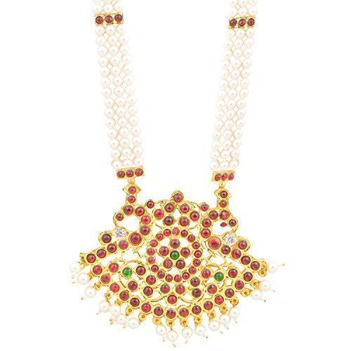 Buy Fashion205 Multicolour Brass Gold Finish 3 Line Pathakam Haram for ...