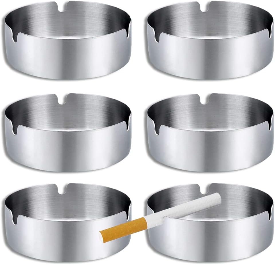 Stainless Steel Ashtray, 6 Pcs Stainless Steel Ash Trays, 8cm Ashtray ...