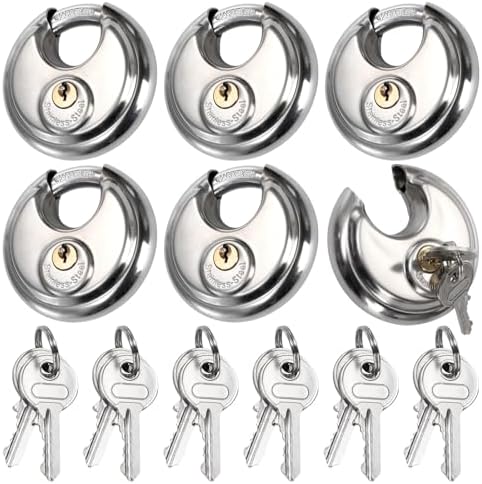Yesland 6 Pack Discus Padlocks, Stainless Steel Round Lock with Keys (2 ...