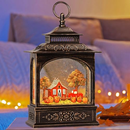 Amazon.com: Fall Snow Globe Lantern, 6H Timer Lighted Snow Lantern ...