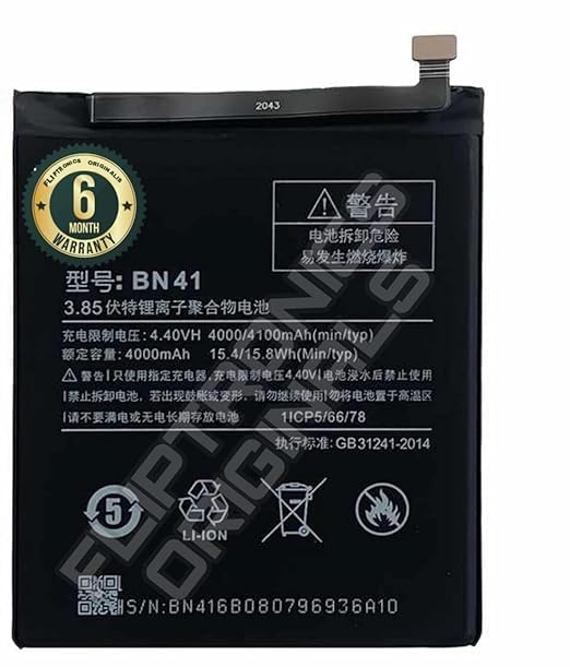 FLIPTRONICS ORIGINALS® BN41 Battery for Redmi Mi Note 4 Battery with 6 ...