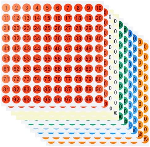 Number Stickers 10 Sheets 1-100 Self-Adhesive Number Labels Small Round ...