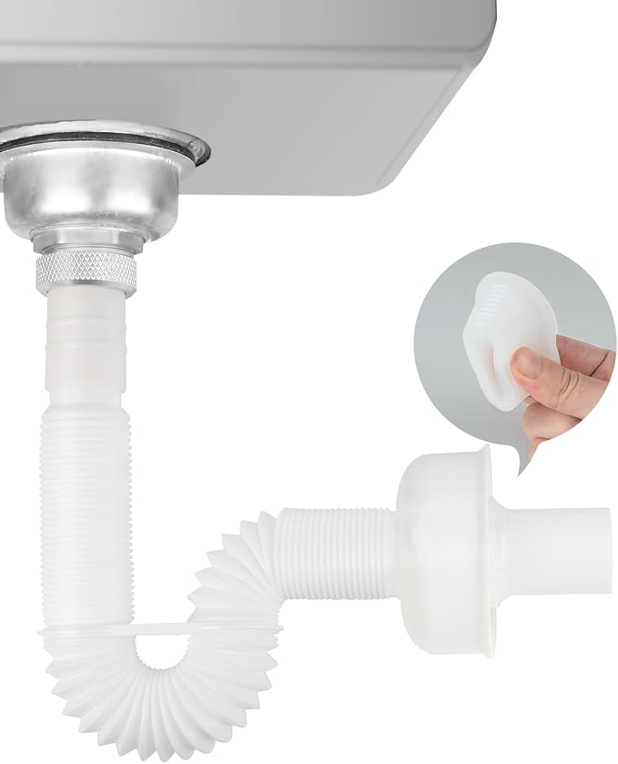 Hibbent Kitchen Sink Siphon, Odour Proof Flexible Siphon, Flexible ...