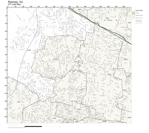 Amazon.com : ZIP Code Wall Map of Ramsey, NJ ZIP Code Map Laminated ...
