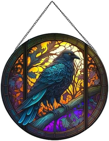 Amazon.com: Lolitarcrafts Raven Stained Glass Window Hangings,Crow on ...