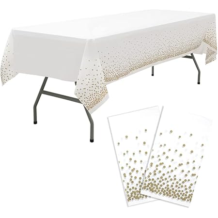 Amazon.com: StarMar White and Gold Tablecloth Plastic for Rectangle ...