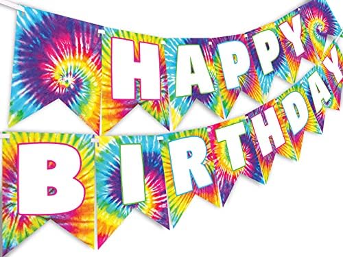 Amazon.com: Tenare 15 Pieces Tie Dye Party Happy Birthday Banner ...
