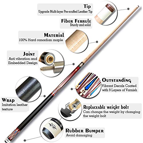 Snapklik.com : Tai Ba Cues 2-Piece Pool Cue Stick + Hard Case, 13mm Tip ...