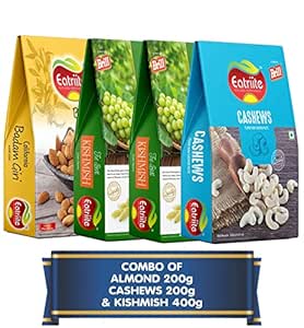 Eatriite Almond 200g, Cashew 200g & Kandhari Raisins (Kishmish) 400g (200gx4) |High in Fiber ...